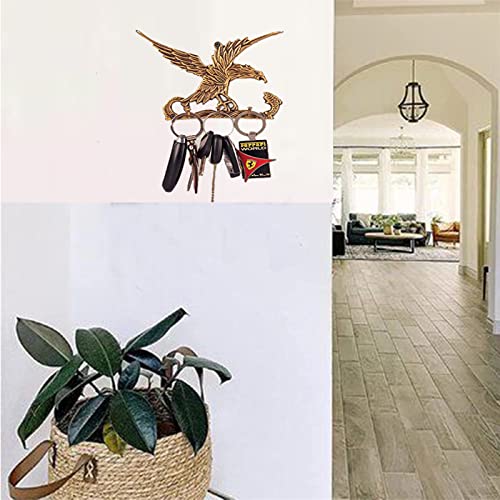 Angel's Peel Lounge Key Holder Eagle - Wall Mounted Key Hanger with 3 Hooks - Eagle Single Brass Hook for Coat, Towel, Hat, Clothes - Home Decor Key Holder for Kitchen, Office, Farmhouse