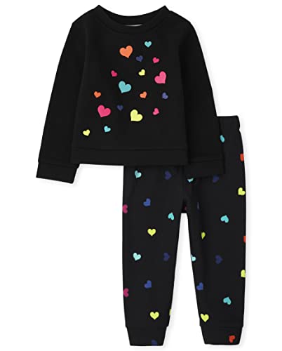 The Children's Place baby girls The Children's Place and Toddler Long Sleeve Sweatshirt Knit Pants 2-piece Sets Leggings, Black, 12-18 Months US