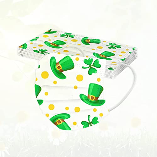 20-50PCS Holiday Disposable Face Mask for Adult, Easter St Patrick's Day Masks Protection with Silicone Mask Ear Strap (St Patrick's Day Shamrock, 50PCS)
