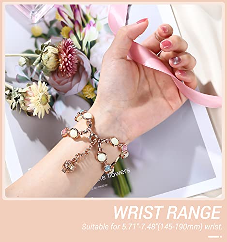 TiMOVO Beaded Fashion Band Compatible with Galaxy Watch Active 2/Active/Galaxy Watch 7/6/5/4 40mm 44mm, Elastic Beaded Night Luminous Beads Band Strap for Women, Rose Gold