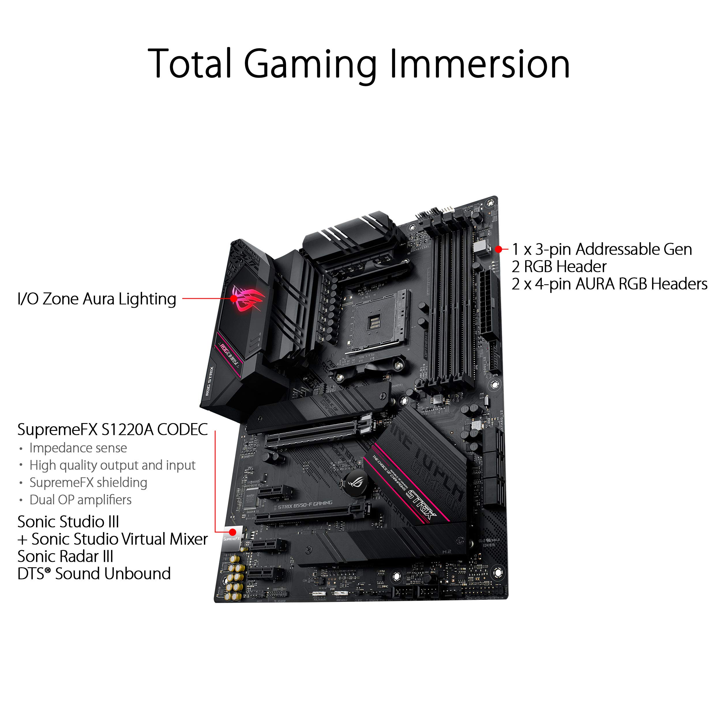 ASUS ROG Strix B550-F Gaming Motherboard Gaming ATX, AMD B550, Socket AM4, DDR4, PCI 4.0, Intel 2.5GB LAN, 2xM.2, ASUS Optimem II, USB 3.2 Gen 2, Aura Sync RGB, Black