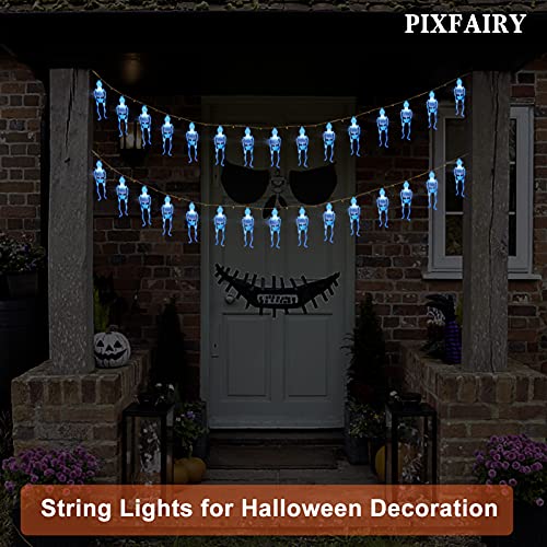 2 Pack Halloween Decoration Skeleton Skull String Lights Battery Operated, Spooky Decoration Waterproof 15LED String Lights with 8-Lighting Modes for Indoor/Outdoor, Home, Party, Yard Decor (Blue)