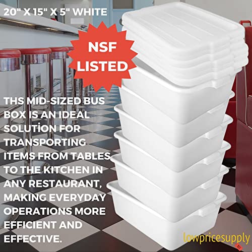 6 Pack 20" x 15" x 5" NSF Gray Polyethylene Plastic Bus Tub Bus Box w/ 6 Pack lid