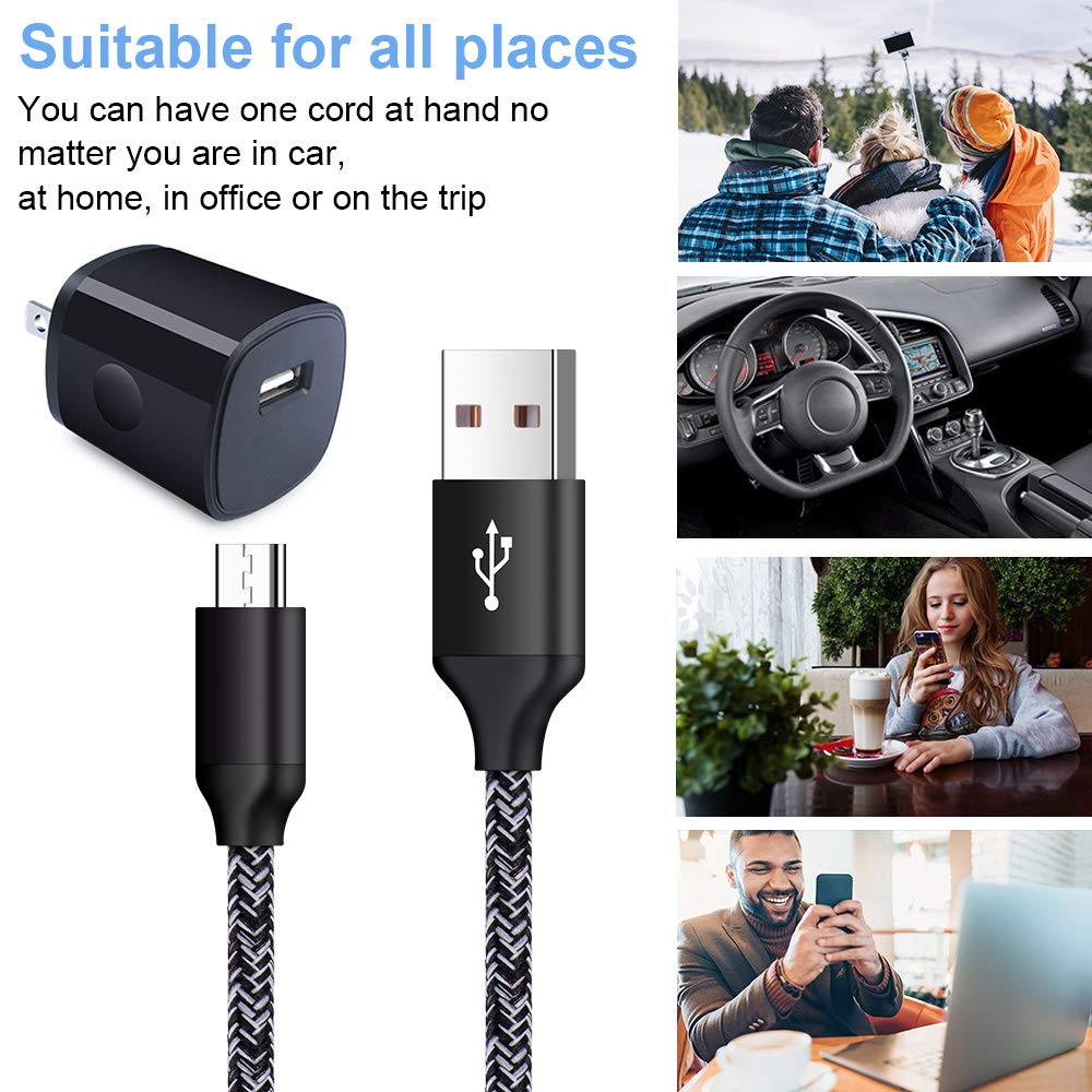 Charging Plug Adapter, Fast Charging Micro USB Cable Android Compatible for Samsung Galaxy S7 S6 J8 J7 J6 J5 J4 J3,Note 5 4 3,LG K7 K8 K20 Aristo 2 3 4+,LG Stylo 2 3 2V,Moto E5 E6 E4 E3 G5,Kindle Fire