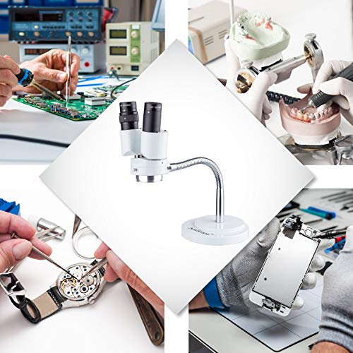 AmScope - 8X Binocular Stereo Microscope w/ 360 Revolve + 8W Fluorescent Ring Light - Gooseneck Illuminator Set for Dental, Lab, Electronic Repairs - SE508-FRL