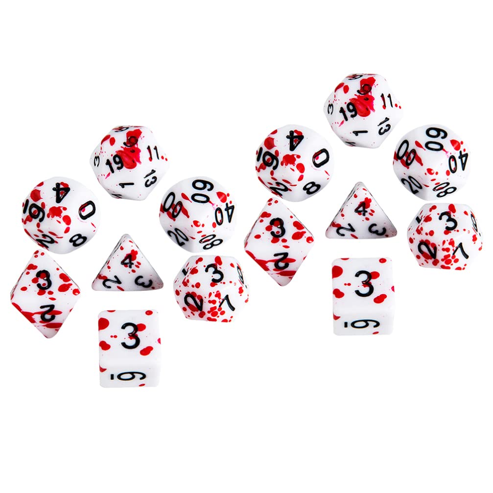 ABOOFAN 14Pcs Blood Splatter Dice Polyhedral Dice Set Bloodstained Acrylic Gaming Dices RPG Games Dices for Tabletop Role Playing Dice Games