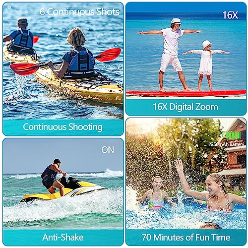 4K Waterproof Camera 11FT Underwater Camera with 32GB Card 48MP Autofocus Selfie Dual-Screen Underwater Cameras for Snorkeling, Waterproof Compact Digital Camera 1250mAh Battery(Blue)