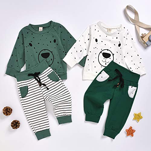 BOUTIKOME Toddler Baby Boys Outfits Infant Long Sleeve Shirts Pants Sets 0-4 Years Kids Fall Winter Sweathirt Pants Clothes (Green,12-18 M(Size:90))