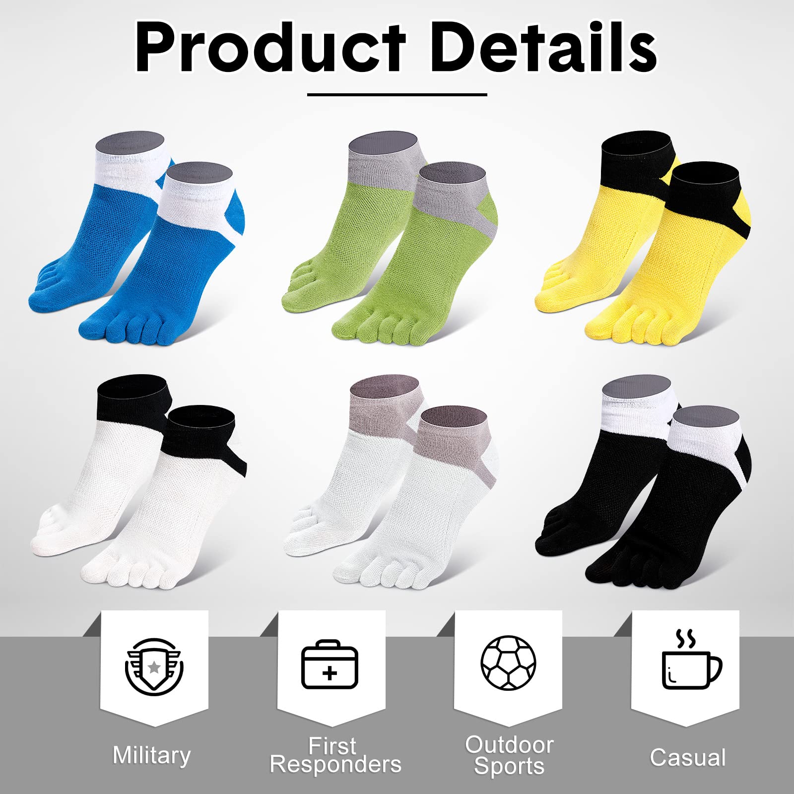 12 Pairs Low Cut Toe Socks for Men Cotton Finger Socks Breathable Toe Separator Socks Men's Athletic Socks for Running Sports