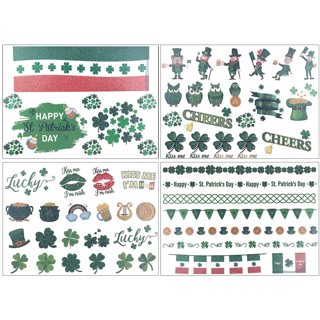 CLOOOUDS 4 Sheets St. Patrick’s Day Temporary Tattoo Stickers,Tattoo Stickers For Kids, Adults, St Patrick Day, Party
