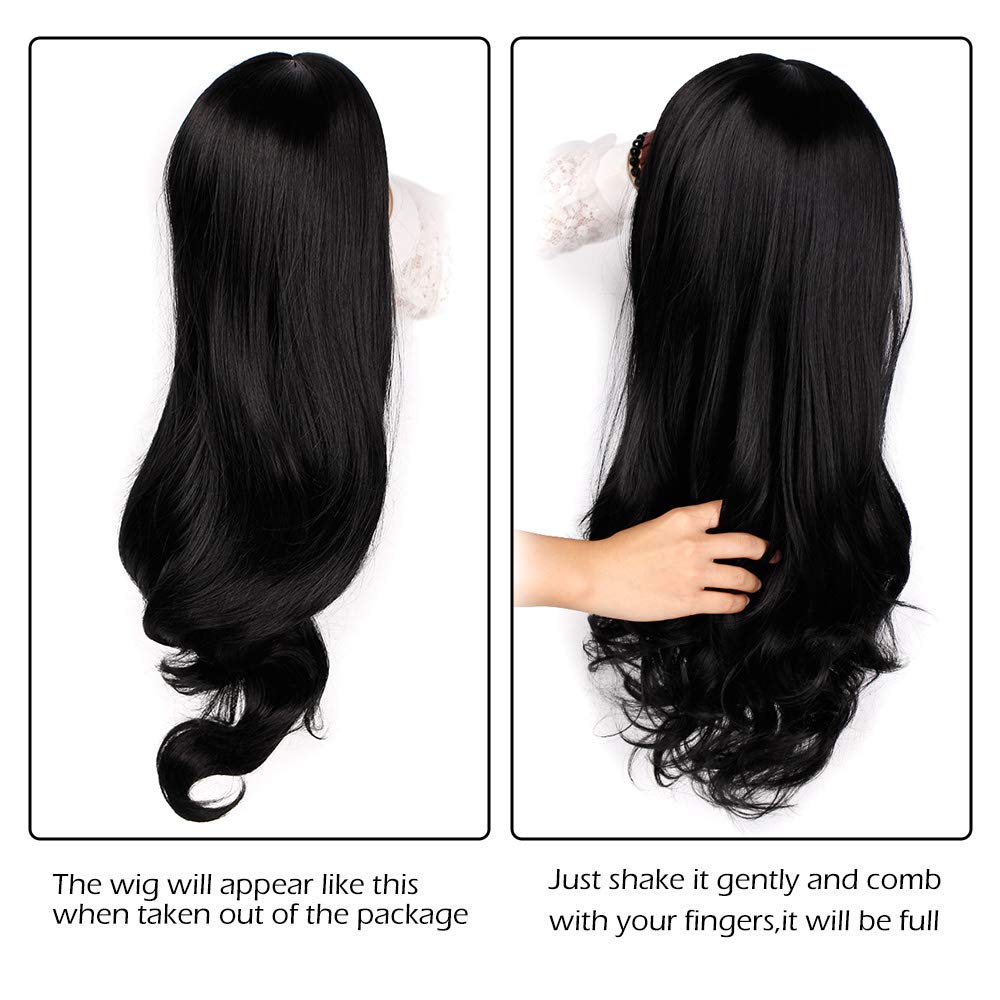 AISI QUEENS Black Wavy Wigs for Women Long Curly Wig Synthetic Party Wigs Middle Part Full Wigs Natural Looking 20 Inch
