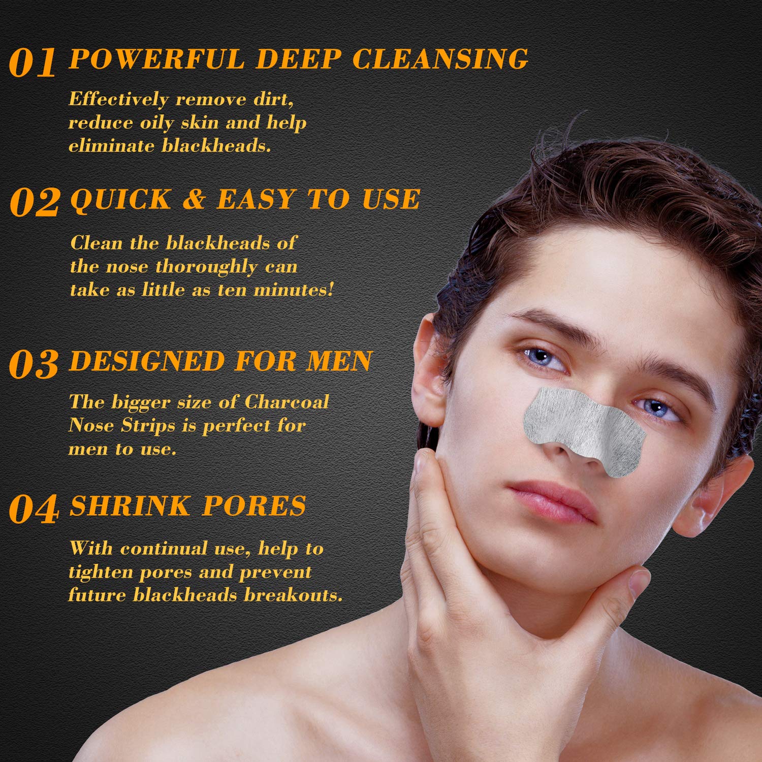Charmonic Blackhead Pore Strips, 33 pcs Charcoal Peel Off Strips, Blackhead Remover Pore Strips for Men, Deep Cleansing Strips Remove for Nose Area and Face Oil and Blackheads