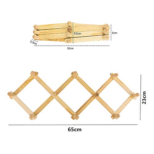 2 Pack10 Hook Coat Hooks, Wooden Expanding Accordion Style Wall Mounted Hook,Wooden Pegs Folding Wall Hanger Stand for Cap,Belt,Umbrella,Coffee Mug,Keys, Home Organization Storage Rack, Storage Holder