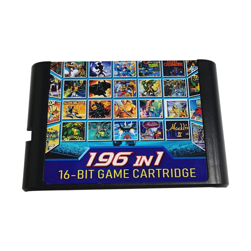 196 in 1 Multi Cartridge Games For Sega Genesis Mega Drive PAL NTSC Console A2 (Black)