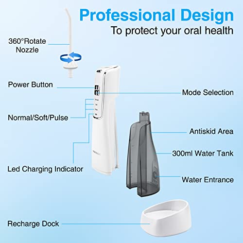 Water Flosser Cordless Teeth Cleaner - Pritech Professional Oral Irrigator Dental Calculus Remover for Travel & Home, Braces & Bridges Care, Tartar Scraper Plaque Remover for Teeth…