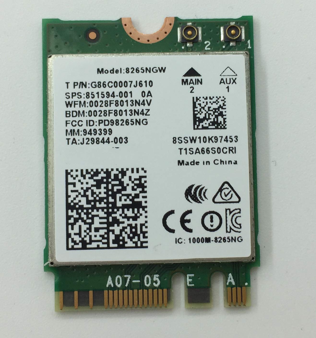 867Mbps Dual Band Wireless-AC 8265NGW WiFi Card for Dell Latitude 5280 5480 5580 7480 Optiplex 7040 7050 Precision 3420 8F3Y8 08F3Y8