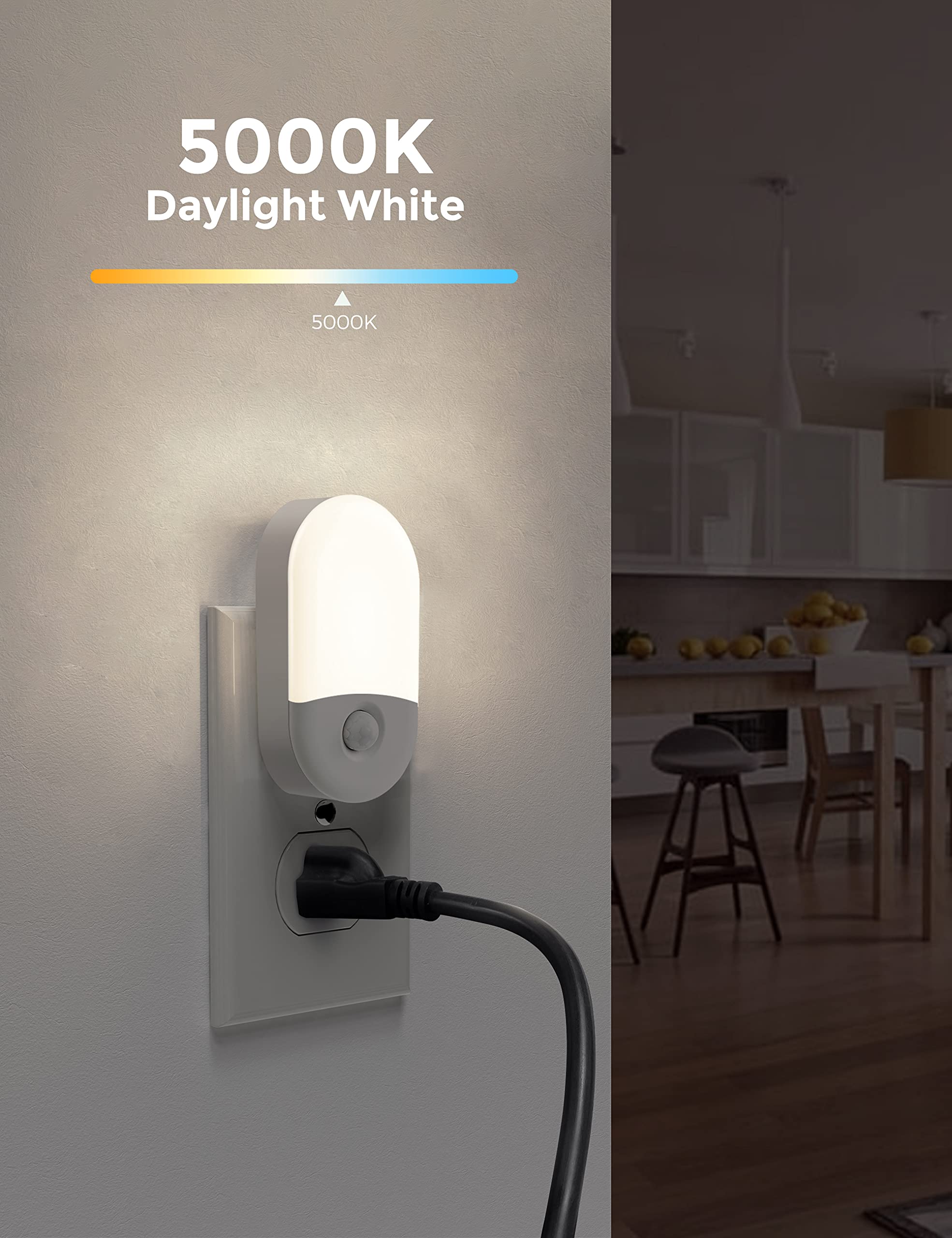 L LOHAS LED Motion Sensor Night Light, [2 Pack] Motion Activated Night Light, Daylight White, Adjustable Brightness, Motion Sensor Light Indoor Plug in for Nursery, Kids, Bedroom, Bathroom Night Light