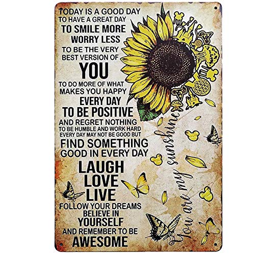 TISOSO Sunflower Farmhouse Decor Vintage Style Sign Inspirational Quotes Wall Art Household Signs for Home, Office, Bars, Bathroom Room Decor 8X12Inch