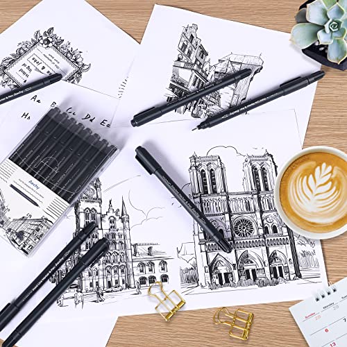 AECHY Calligraphy Curve Pens for Hand Lettering, Dual Tip Pens with 4 Different Curve Shapes, 8 Size Dual Calligraphy Brush Pen Set for Lettering Drawing Scrapbook Art Supplies