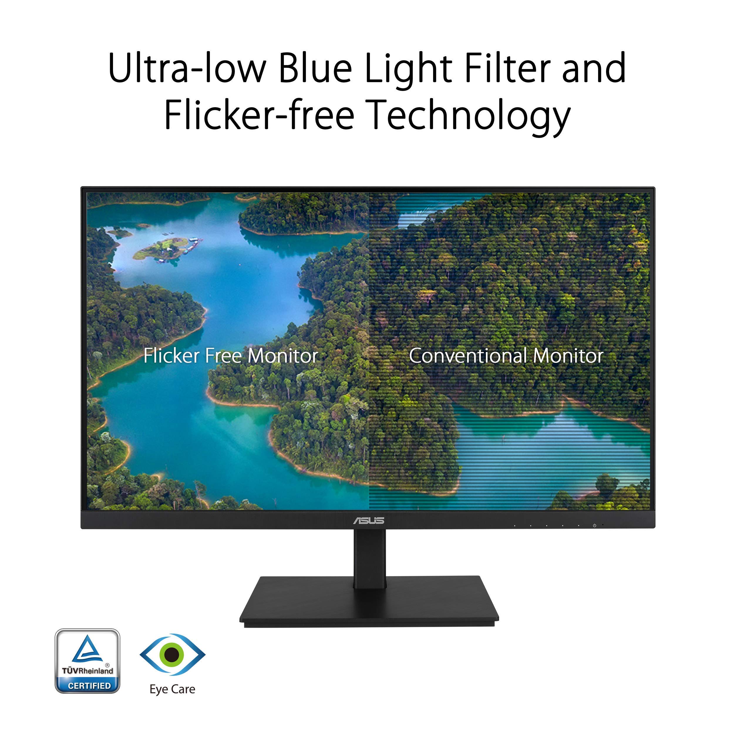ASUS VA27DQSB 27” Monitor, 1080P Full HD, 75Hz, IPS, Adaptive-Sync, Eye Care, HDMI DisplayPort VGA USB Hub, Frameless, Ergonomic Design, VESA Wall Mountable (Renewed)