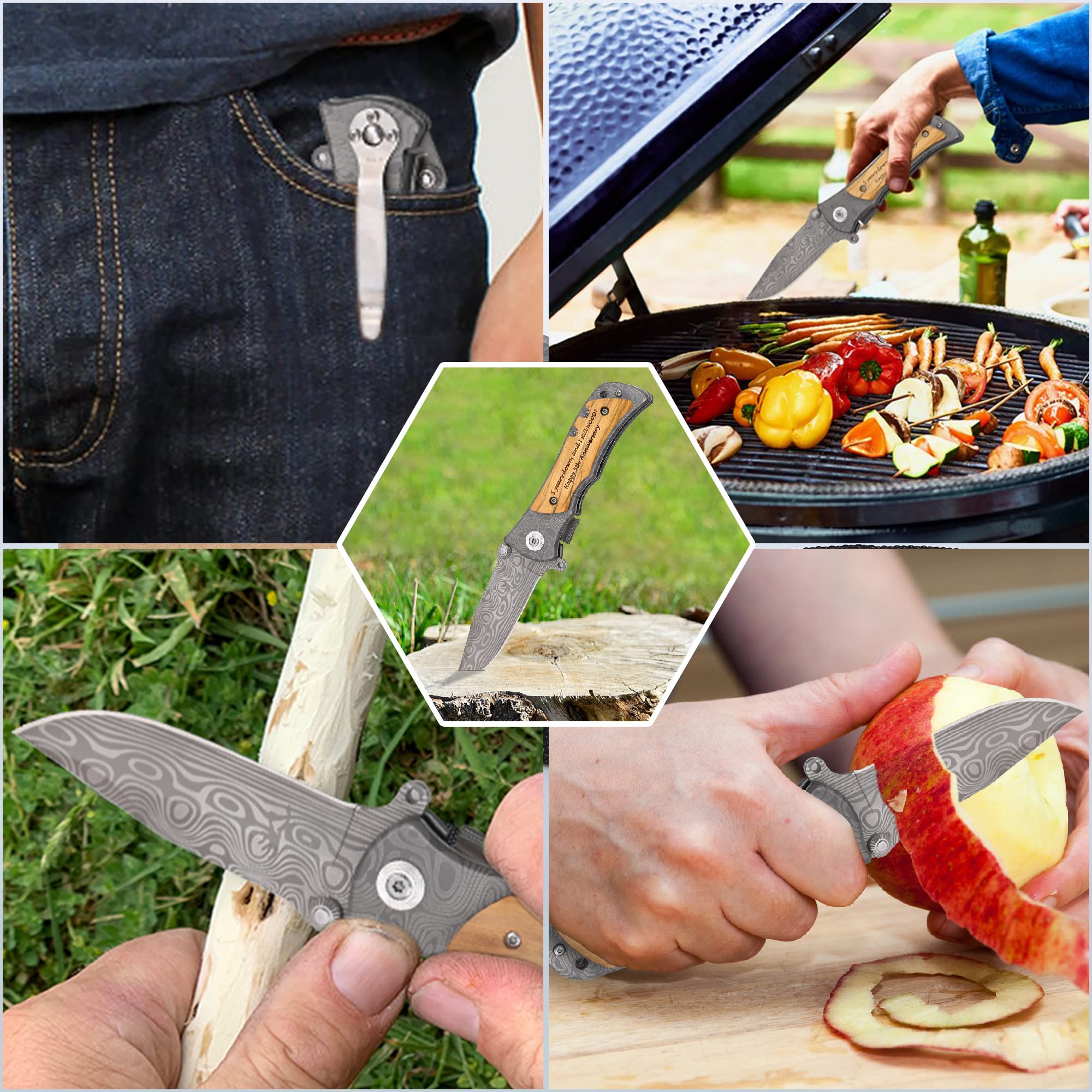 5th Anniversary Present for Hunband, Pocket Knife for Men, 5 Years Anniversary for Husband, 5 Years of Marriage, Gift for Him 5th Wedding Anniversary Husband Keepsake, 5 Years Down