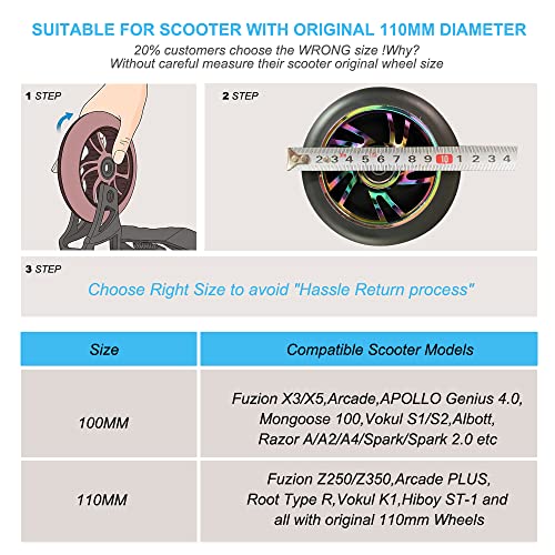 110mm Scooter Wheels Pair - 2pcs Neo 110mm Pro Stunt Scooter Replacement Wheels with ABEC-9 Bearing | Bearings Installed - Quality Scooter Wheels for Smooth Ride