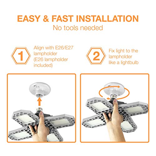 2 Pack LED Garage Lights, 145W 16500 Lumens Deformable Garage Ceiling Lighting, 6000K Daylight with Four Leaf Garage Ceiling Light Fixture E26/E27 LED Shop Light for Barn Basement Workshop Warehouse