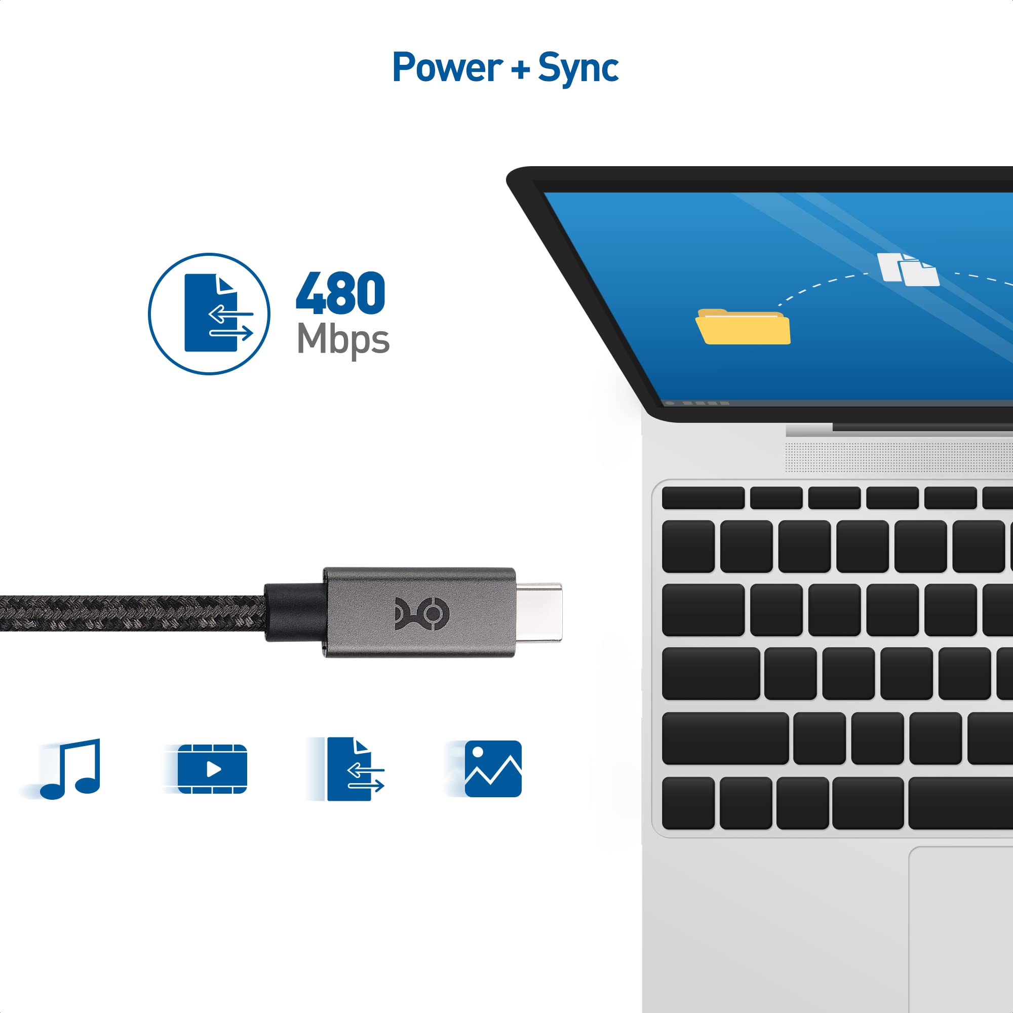 Cable Matters Braided Long USB C Cable 10 ft with Fast Charging, Up to [100W Charging, 480Mbps Data Transfer], No Video Support, Black, USB C Charger Cable Compatible with MacBook Pro, PS5 Controller