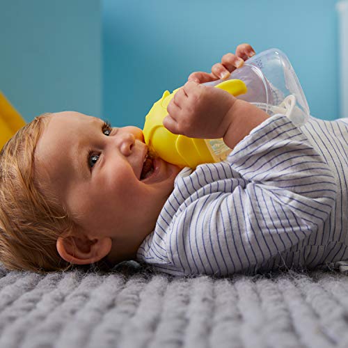 b.box Bottle to Cup Transition Pack - Includes 4 Lids (Nipple, Spout, Straw, Training Cup Lid), BPA-Free, Dishwasher-Safe, Ages 4+ Months (Lemon, 8oz)
