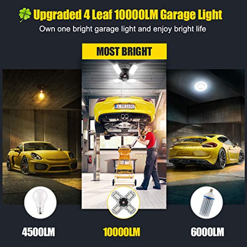 2 Pack LED Garage Lights 10000LM Aluminum LED Garage Lights Ceiling Led 100W Shop Light Deformable LED Work Lights Bulb E26 6000k Screw-in Garage LED Ceiling Light for Garage, Basement