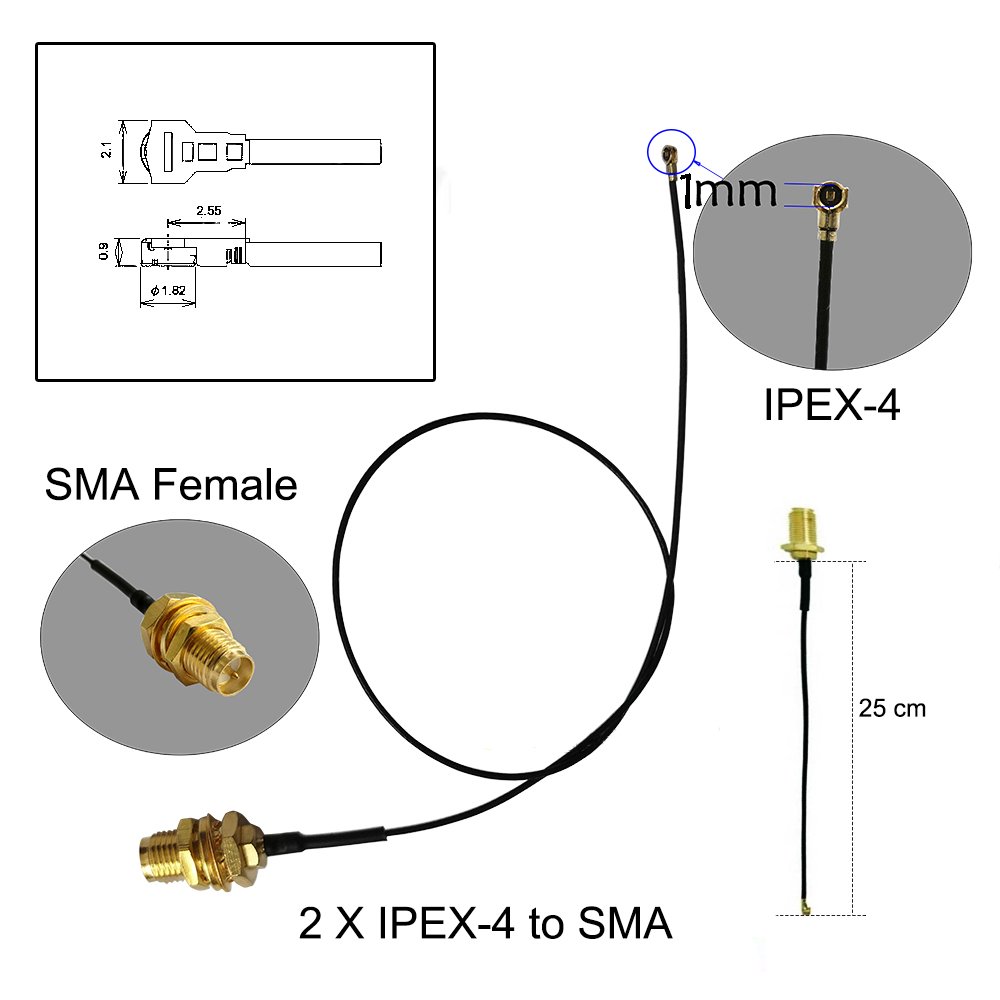 8dBi 2.4G/5G Dual Band 5.8MHz WiFi Router Antenna with RP-SMA Jack Male (Antenna+25CM RP-SMA MHF4/IPX Pigtail)