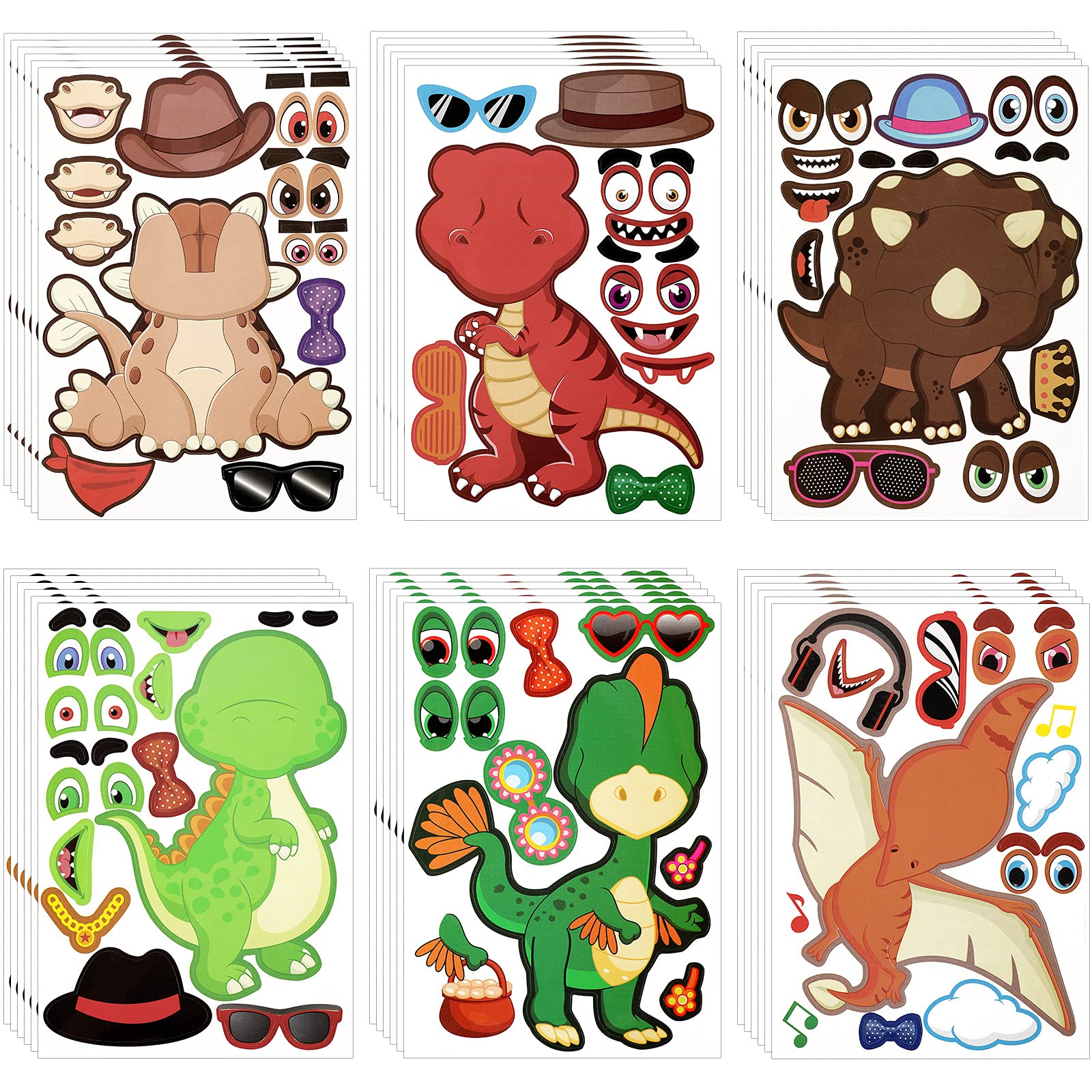 36 Sheets Make a Dinosaur Stickers Dinosaur Party Favors Make Your Own Dinosaur Sticker Cute Make a Face Dinosaur Stickers for Kids DIY Project Dinosaur Theme Birthday Party Favor (Cute Dinosaur)