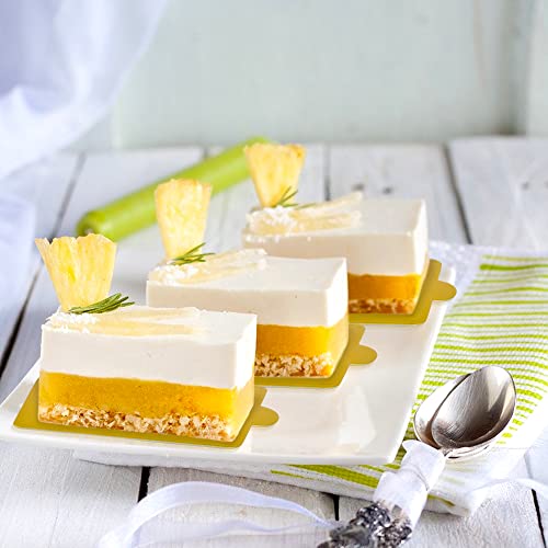 200 Pcs Mini Rectangular Cardboard, Mousse Cupcake Base, Cake Dessert Paper Board, Dissert Plates Circle Patries Cardboard Base Decorating Display for Party Wedding Catering Restaurant (Gold)