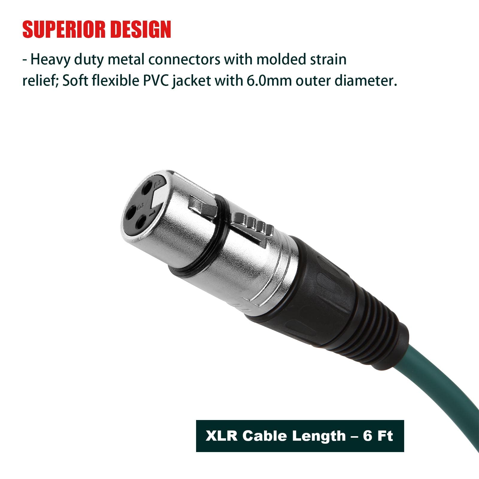 ABuff 6 Pack of 6ft XLR Cable, Profession Balanced 3 Pin XLR Male to Female XLR Patch Cable, Multi-Color Cable Set Great for Microphone, Audio, Guitar, Speaker