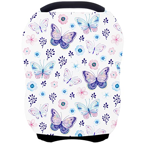 Baby Car Seat Covers Canopy Cover, Stretchy Car Seat Covers for Babies, Soft Jersey Nursing Breastfeeding Cover, Multi-use Cover Infant Carseat Canopy, Baby Boys & Girls Shower Gifts (Butterfly)
