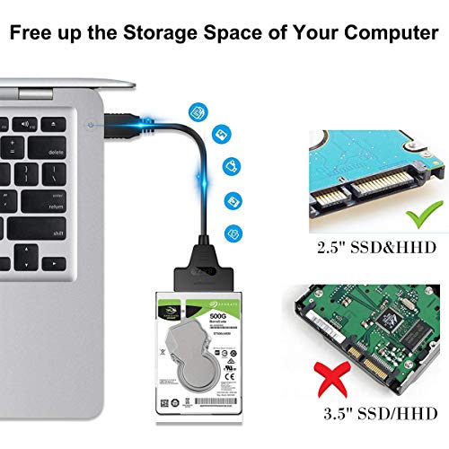 ULXUUUN SATA to USB Cable, USB 3.0 to SATA III Hard Drive Adapter Compatible for 2.5-Inch HDD & SSD, Support UASP