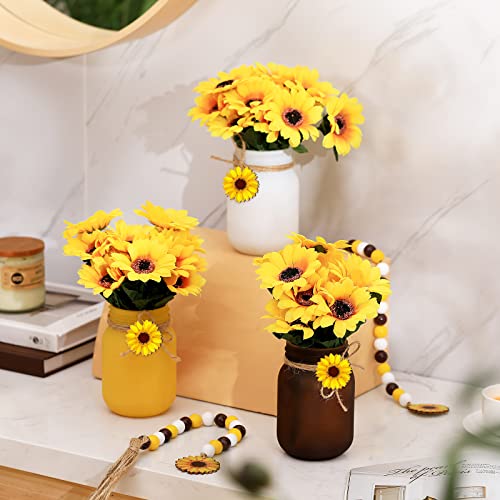 13 Pcs Mason Jar Table Centerpiece Faux Sunflower and Lemon Kitchen Decor and Accessories and Beaded Garland Spring Summer Farmhouse Decoration for Home Kitchen Tiered Tray Decor (Sunflower Style)
