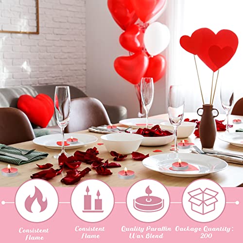 200 Pcs Tea Lights Candles Smokeless Tealight Candles Mini Tealight Candles Dripless Candles Bulk for Dinner Party Home Decoration Wedding Centerpiece Birthday Valentine's Day (Pink)