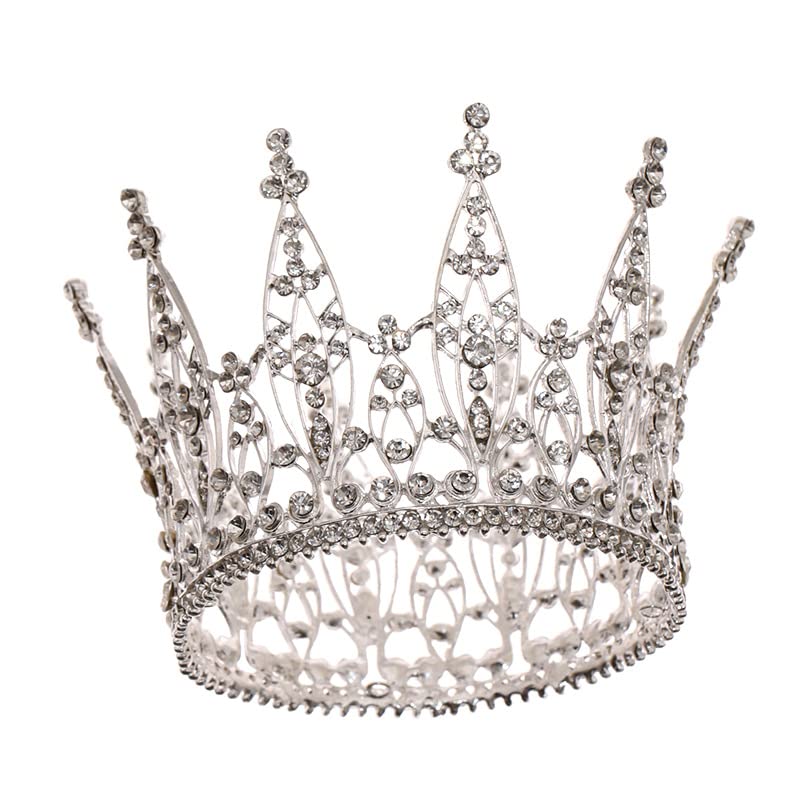 Vintage Rhinestone Crown Cake Topper Birthday Party Prom Decor For Birthday Wedding Prom Party Pageant Halloween Christmas Costume (Silver)