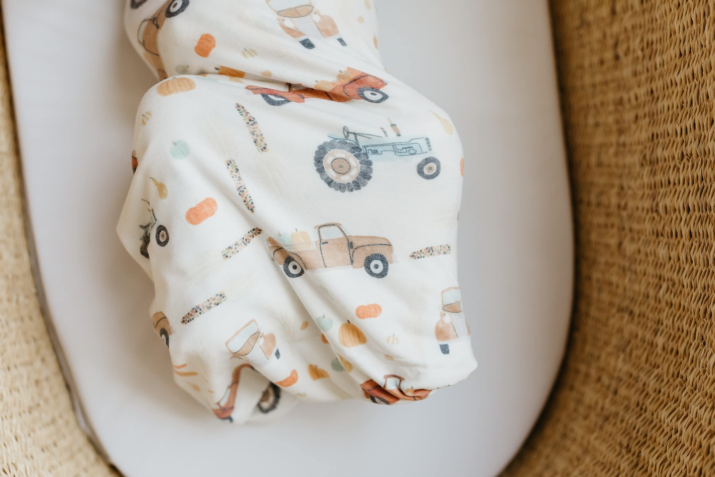 Large Premium Knit Baby Swaddle Receiving Blanket"Hayride" by Copper Pearl