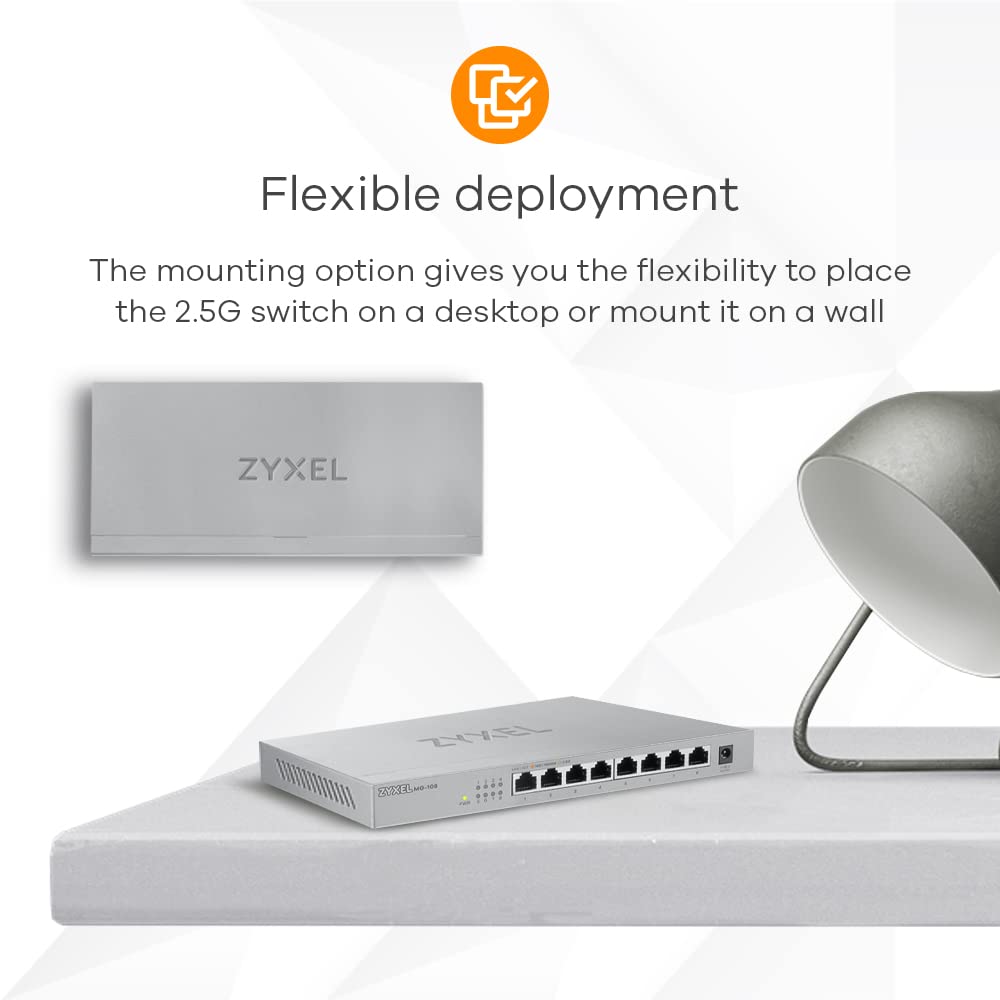 Zyxel 8-Port 2.5GbB MultiGig Ethernet Unmanaged Switch | 8 x 100/1G/2.5G Mbps Ports | Plug & Play | Metal Housing | Desktop or Wall-Mount | Ethernet Splitter MG-108
