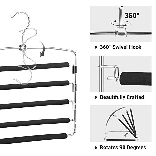 SONGMICS Double-Rail Clothes Rack Bundle with 3-Pack 5-Bar Pants Hangers, Industrial Pipe Design Garment Rack on Wheels, Space-Saving Trousers Hangers with Swing Arms, Black UHSR60B and UCRI041BK