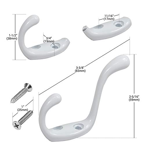 5 Pack Rok Hardware Heavy Duty Dual Home Closet Wall Towel Coat Hook, 3-1/2", White ROKCH101WH