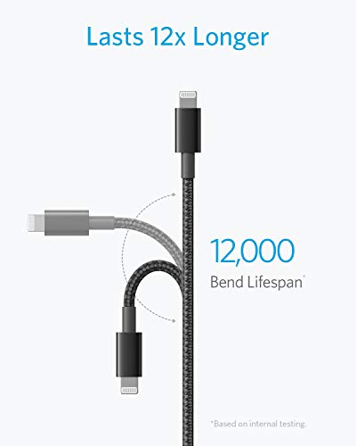 Anker 6ft Premium Double-Braided Nylon Lightning Cable, Apple MFi Certified for iPhone Chargers, iPhone X/8/8 Plus/7/7 Plus/6/6 Plus/5s, iPad Pro Air 2, and More(Black)