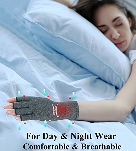 2 Pairs Arthritis Gloves for Pain Relief, Compression Gloves for Arthritis, Carpal Tunnel, Osteoarthritis, Joint, Typing, Driving, Fingerless Hand Gloves for Women Men (Grey1+Pure Black1, Medium)