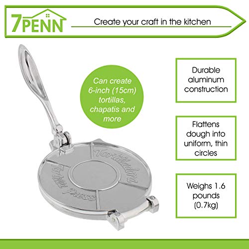 7Penn Aluminum Tortilla Press 6in - Corn Tortilla Press Roti Maker Flour Tortillas Presser Chapati, Roti, Naan, Tacos