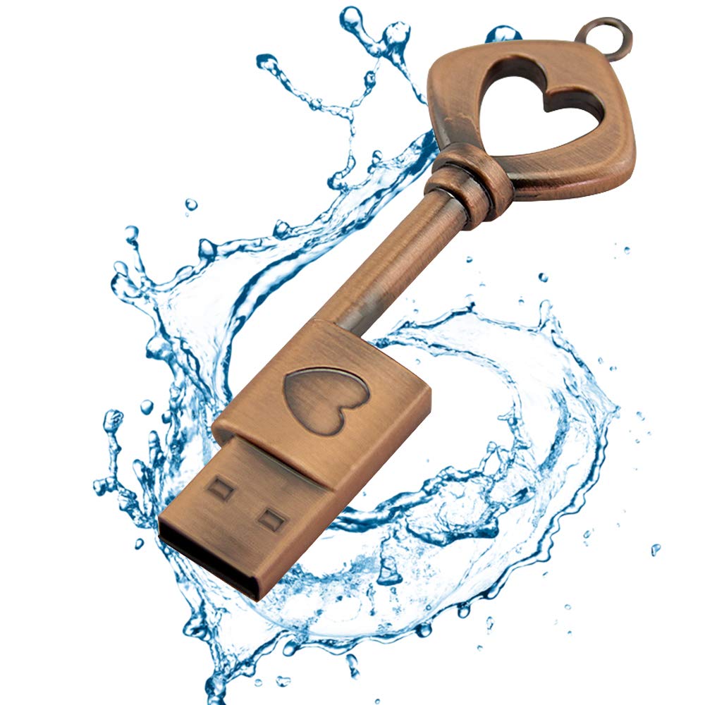 64GB USB 2.0 Flash Drive Metal Heart Key Ring Shape Waterproof Keychain USB Pen Drive Memory Stick Thumb Drives Pendrive
