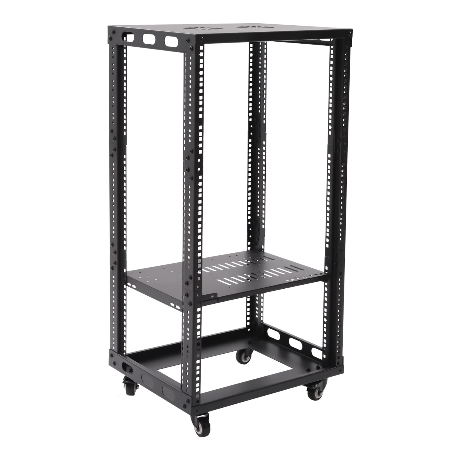 18U Open Frame Server Rack - 4 Post Adjustable Mobile - Free Standing Rolling Network/Computer Equipment Data Rack, Open Frame Rack for Servers & AV Gear