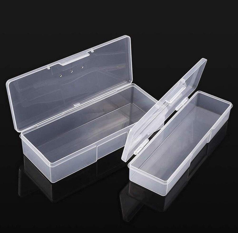 2 Pcs Plastic Transparent Multifunctional Rectangular Storage Box Nail Art Tool Box Office Supplies Organizer Manicure Tool Box