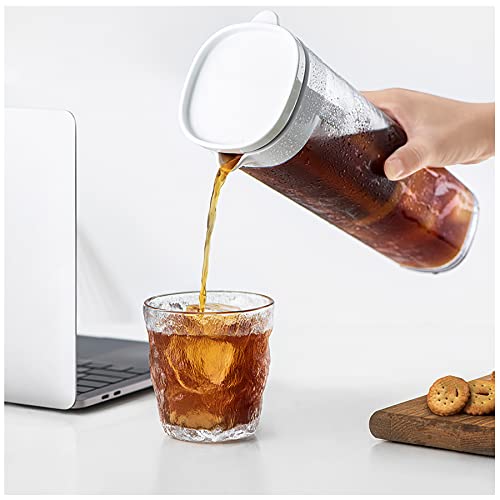 2Pcs Plastic Water Pitcher,Water Carafe BPA Free Iced Tea Pitchers,Airtight Fruit Infuser Water Pitcher for Fridge Door,Homemade Iced Coffee and Lemonade 1.1L/38Oz(white green)